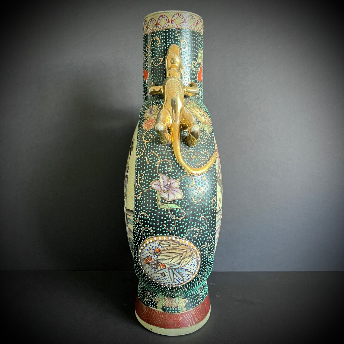 Pair of Large Chinese Moon Flask Vases Porcelain Royal Satsuma Ceramic ...