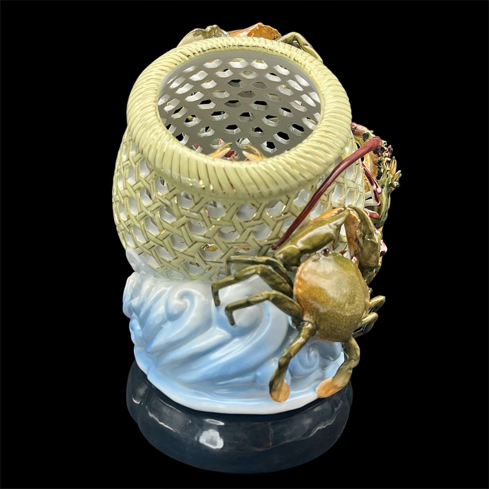 Porcelain Crab Lobster Basket Vase Sculpture, Koi Fish, Flowers, Ocean ...
