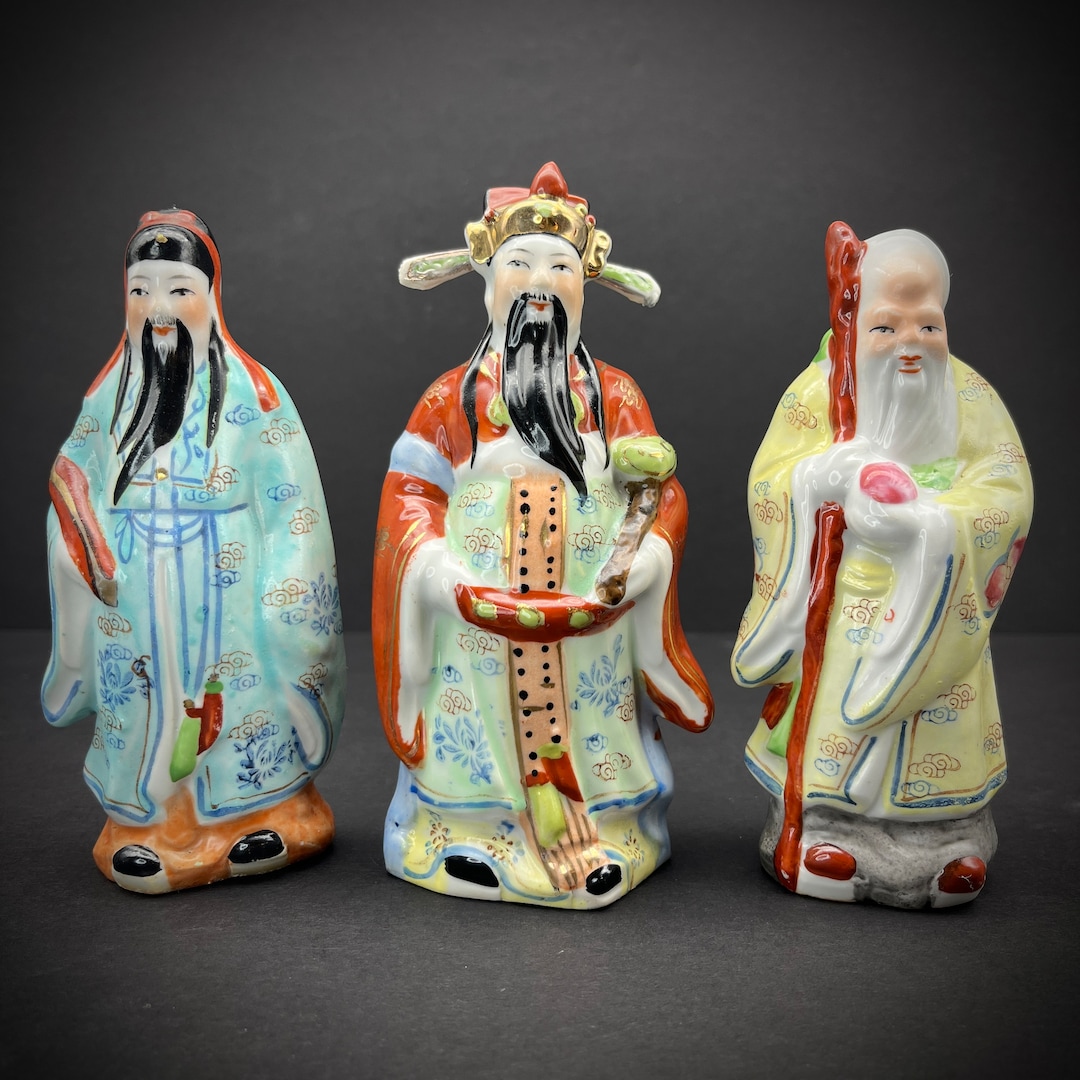 Chinese Gods Fu Lu Shou Porcelain Figurines Ceramic Statues - Etsy ...