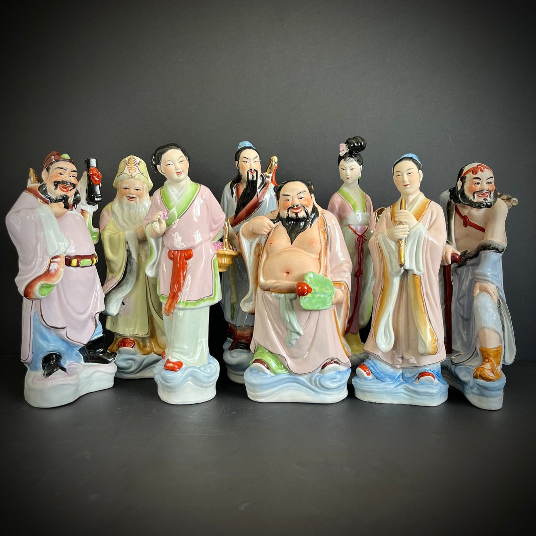 Set of Chinese Eight Immortals Porcelain Figurines Large Ceramic ...