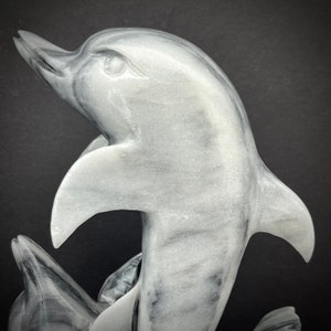Pair of Gray Marble Stone Dolphins Figurines Statues Sculptures ...