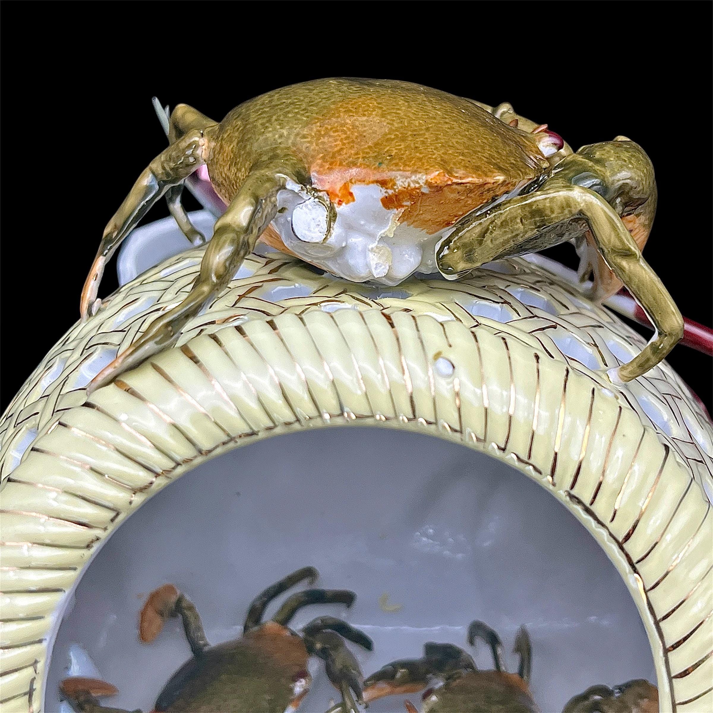 Porcelain Crab Lobster Basket Vase Sculpture, Koi Fish, Flowers, Ocean ...