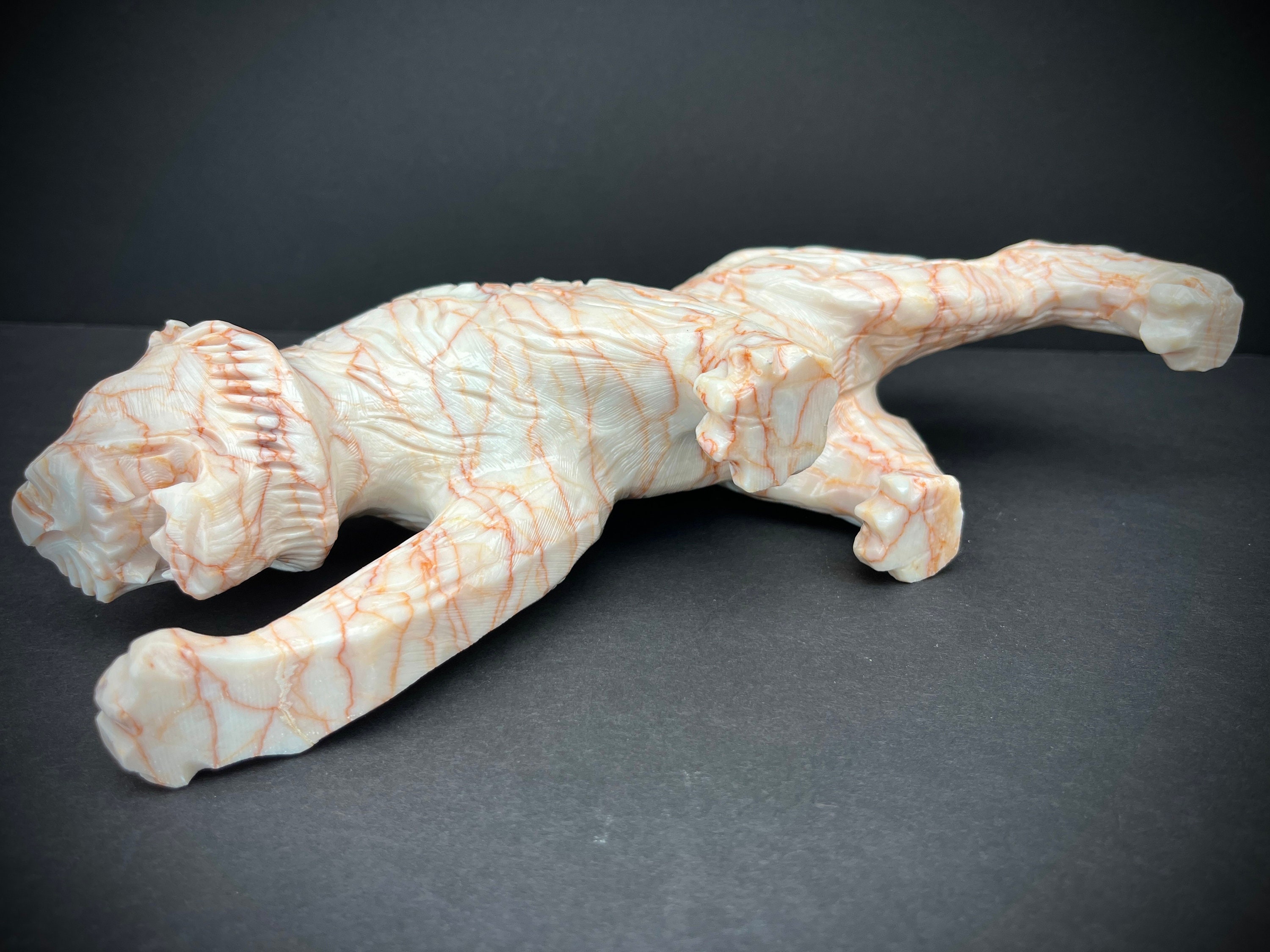 Pair of Red Marble Stone Tigers Figurines Statues Sculptures Orange ...