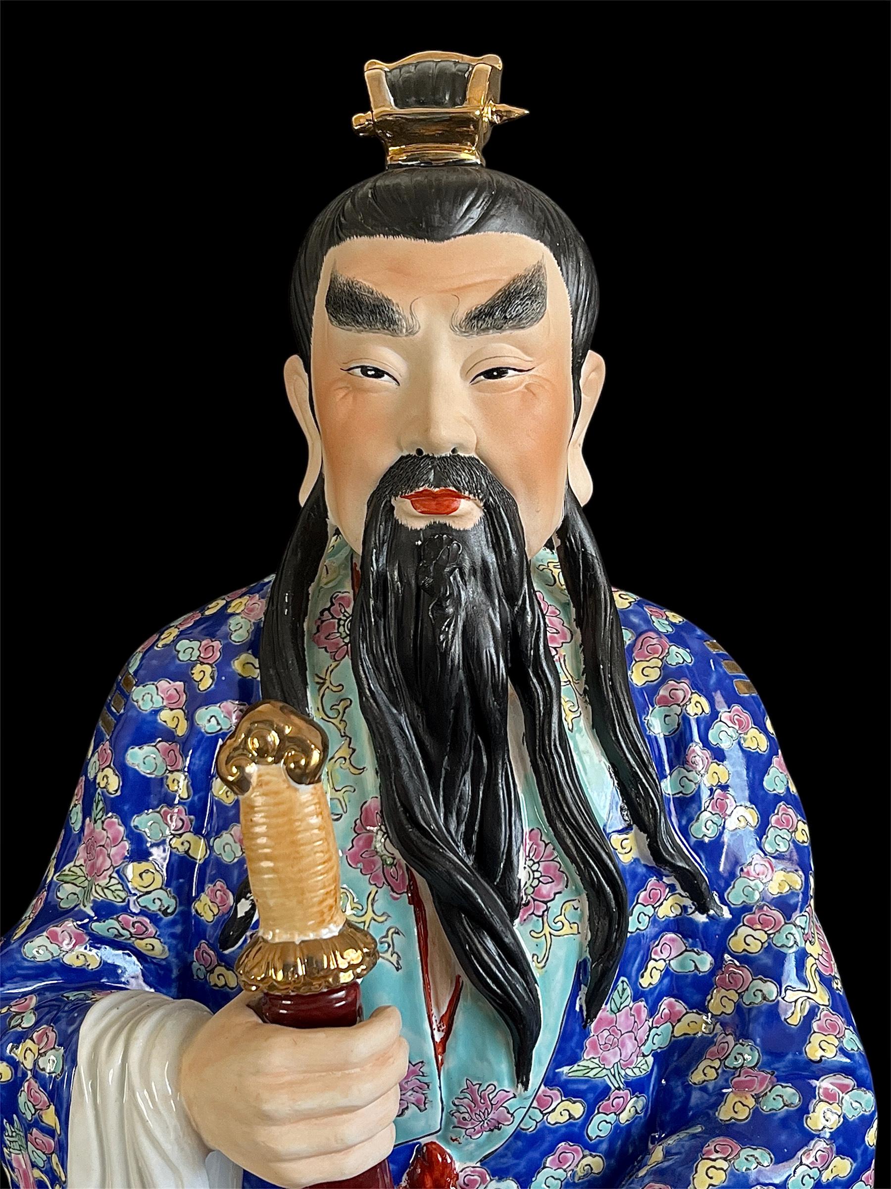 Large Chinese Eight Immortals Lu Dongbin Famille Rose Porcelain Statue ...