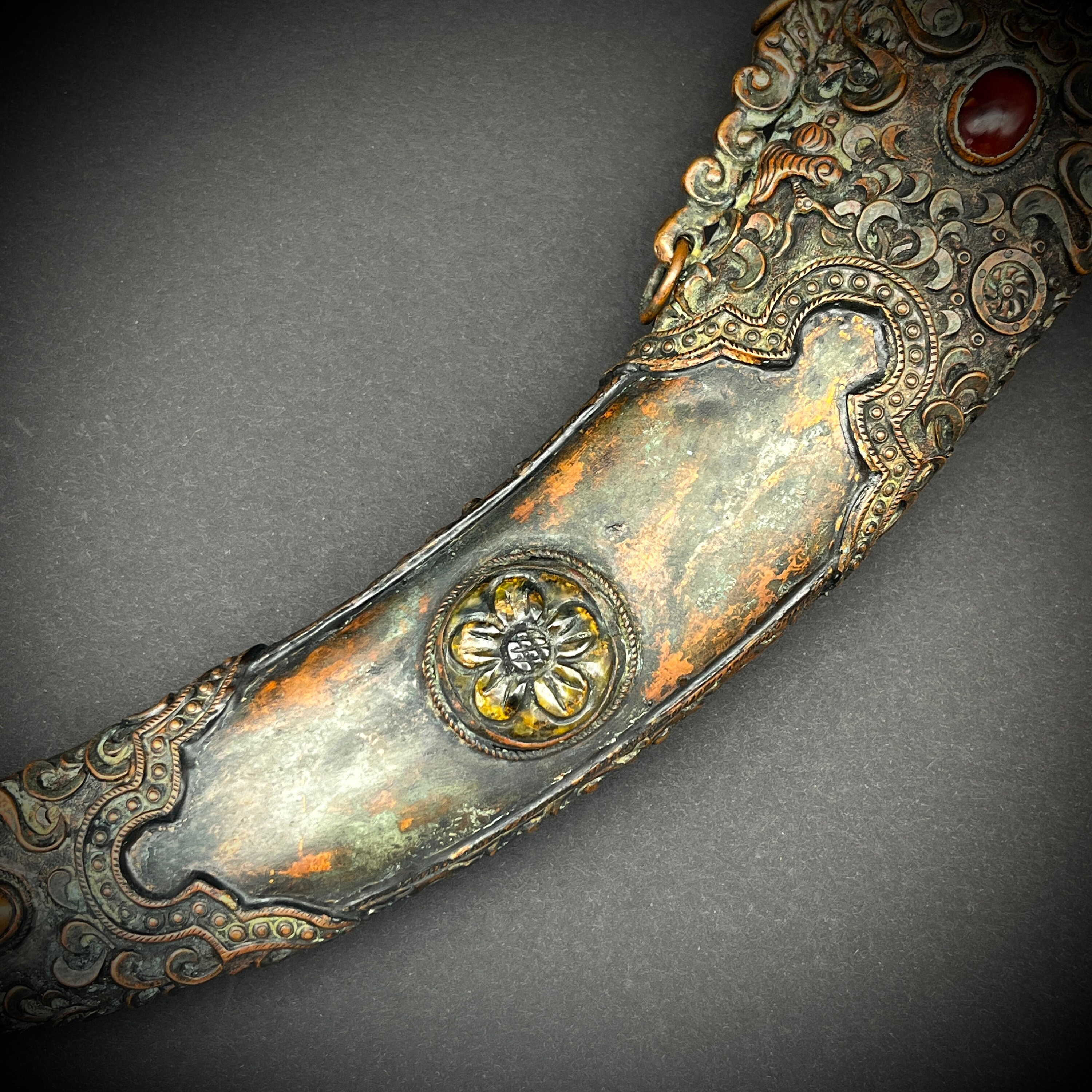 Chinese Mongolian Ceremonial Sword Dagger With Scabbard 4 Dragon Metal ...
