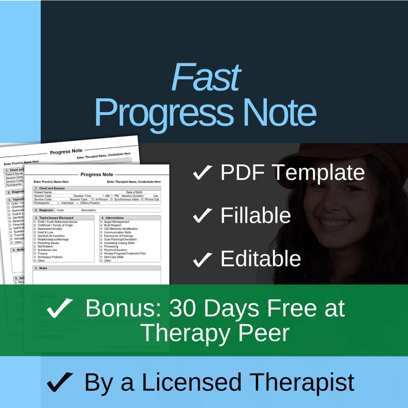 Progress Note Template for Therapists, PDF - Fillable & Editable ...