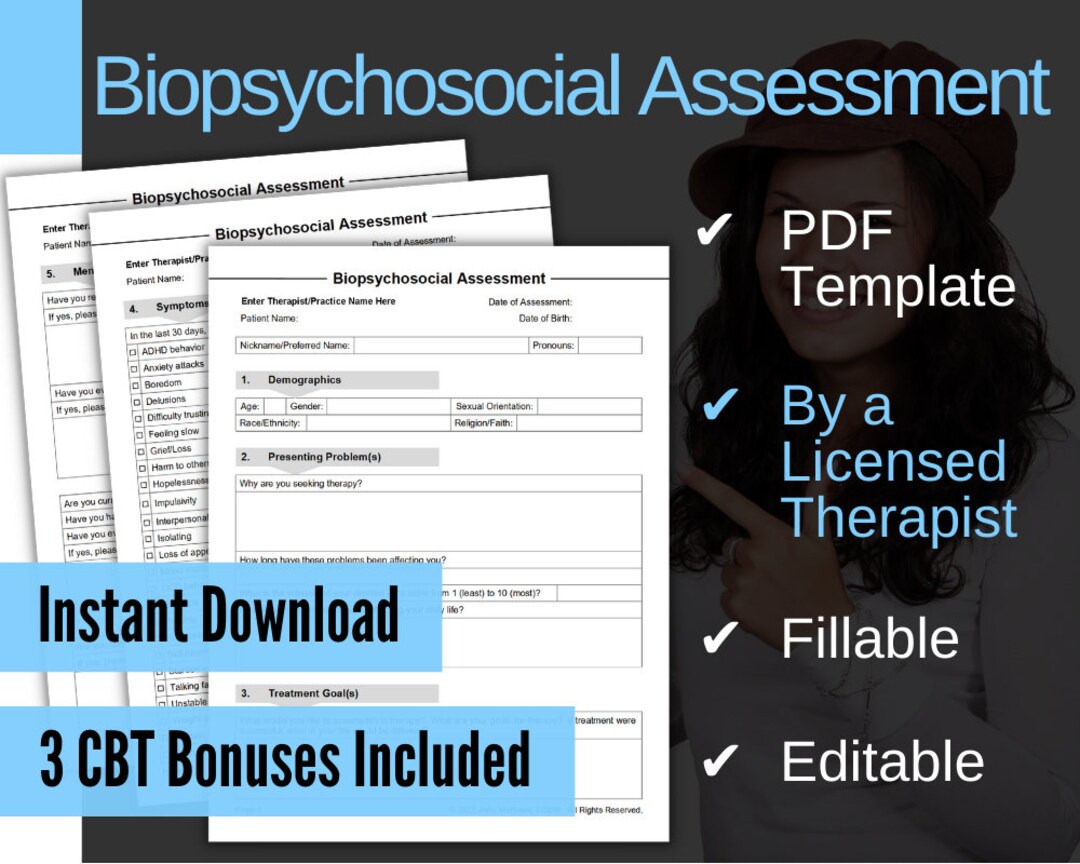 Biopsychosocial Assessment Template PDF Fillable Editable Therapy