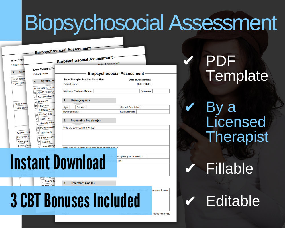Biopsychosocial Assessment Template PDF, Fillable, Editable, Therapy ...