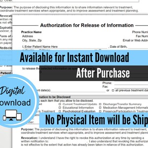 Mental Health Release of Information Form, ROI, PDF, Fillable, Editable ...