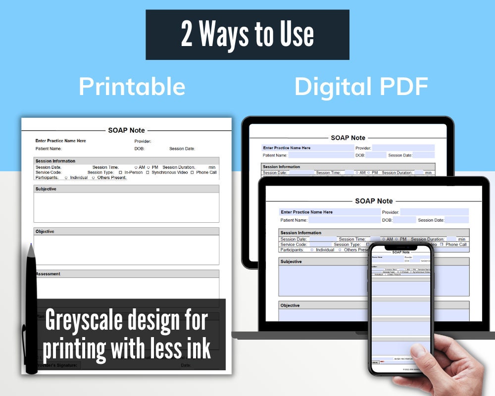 Simple SOAP Note Template for Therapists, PDF - Fillable & Editable ...