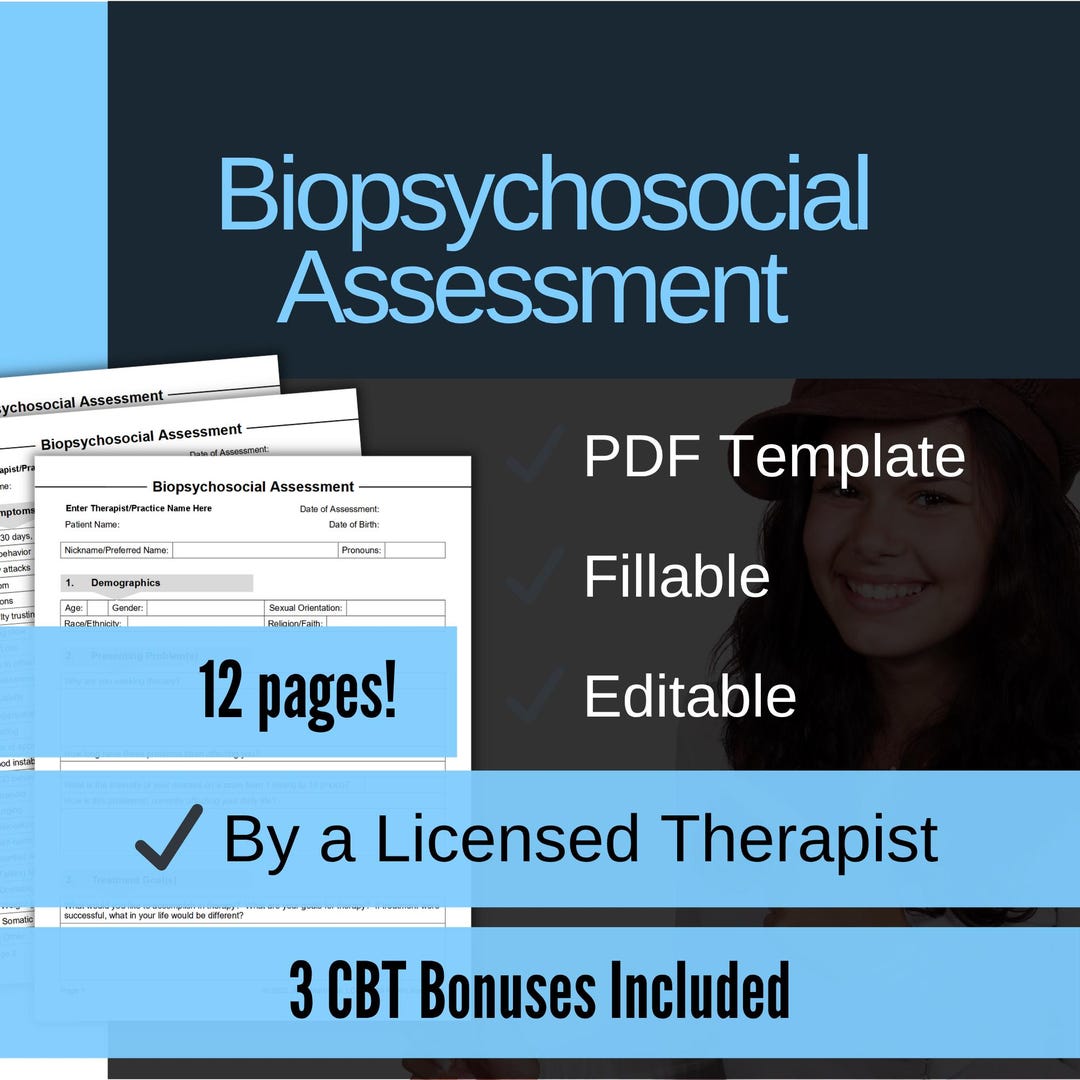 Biopsychosocial Assessment Template PDF, Fillable, Editable, Therapy ...