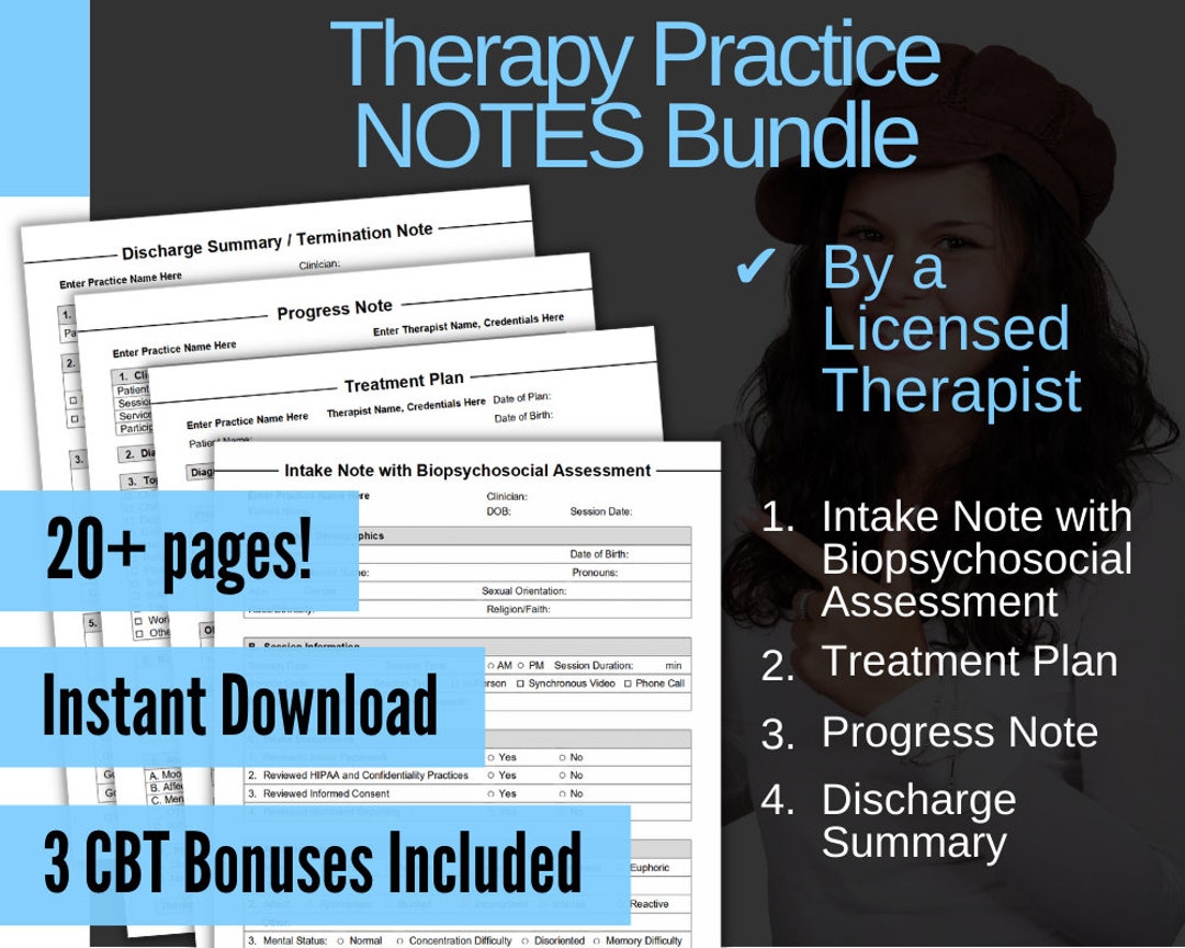 Therapy Practice NOTES Template Bundle, Intake Note With ...