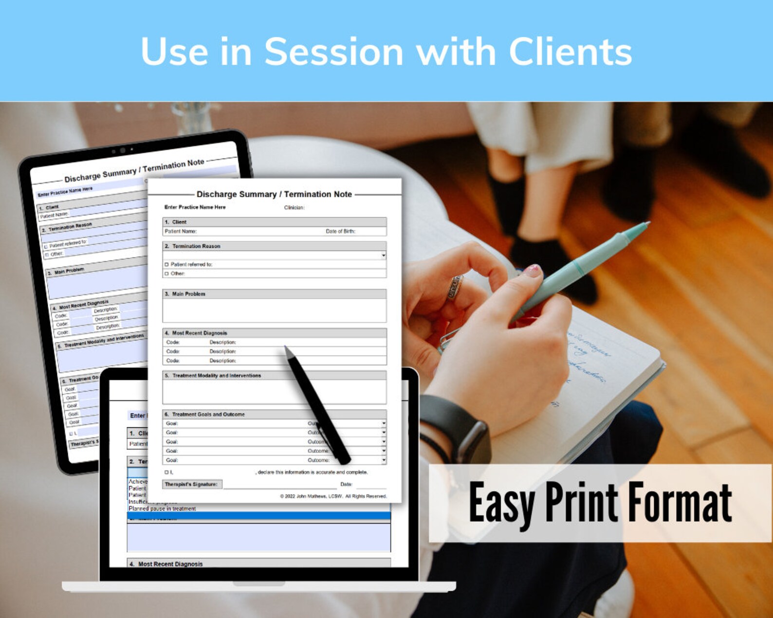 Discharge Summary Template, Termination Note for Therapists, PDF ...