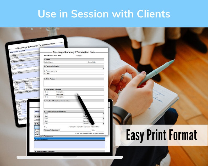 Discharge Summary Template, Termination Note for Therapists, PDF ...