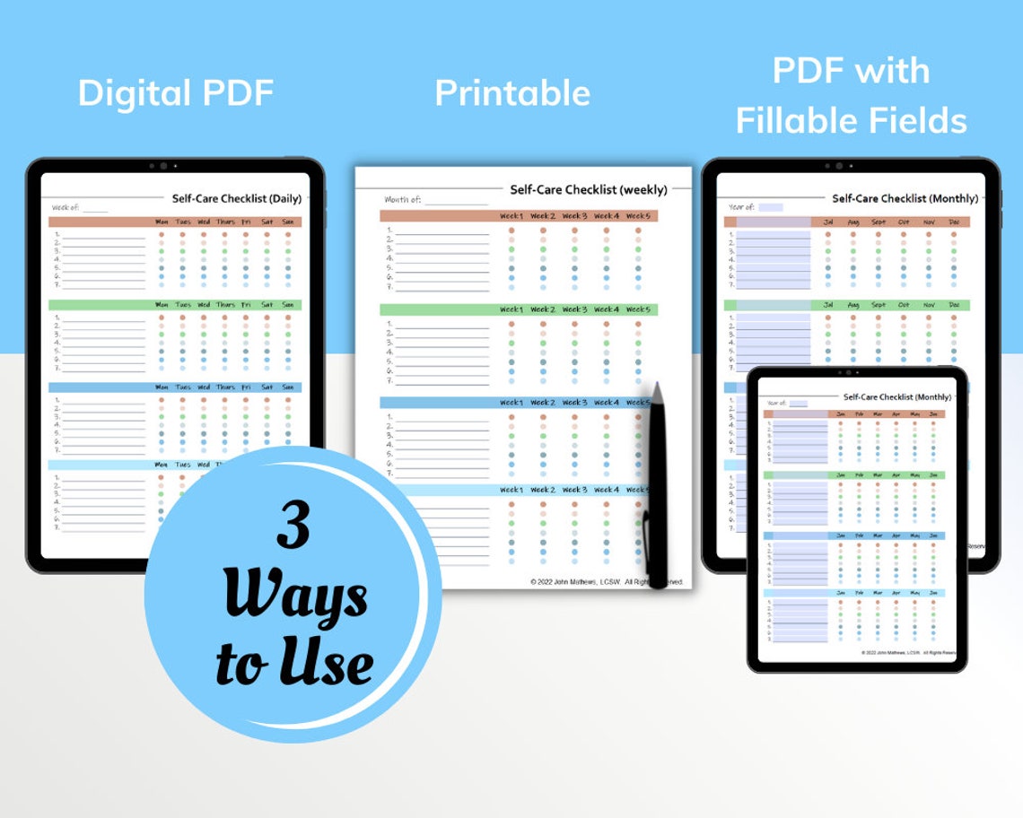 Self-care Checklist Bundle PDF Printable Fillable Fields - Etsy