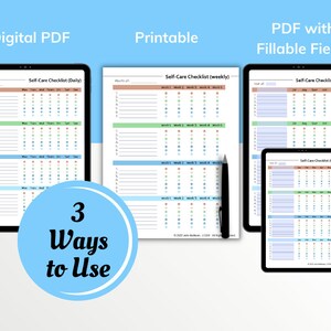 Self-care Checklist Bundle PDF, Printable, Fillable Fields, Daily ...