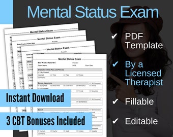 Mental Status Exam Template, PDF - Fillable, Printable, Social Workers ...