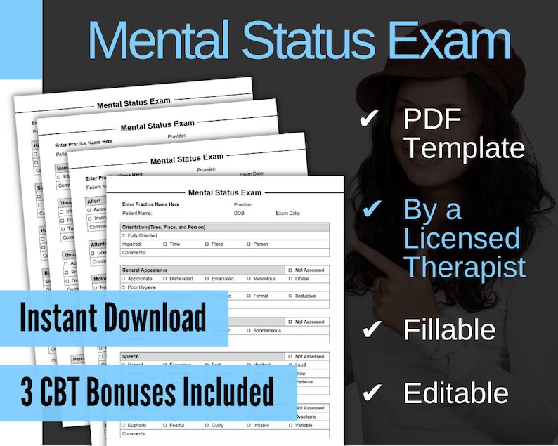 Mental Status Exam Template for Therapists, PDF - Fillable & Editable ...
