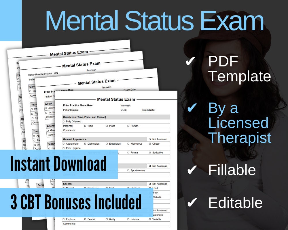 Mental Status Exam Template for Therapists, PDF - Fillable & Editable ...