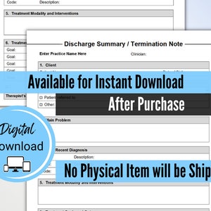 Discharge Summary Template, Termination Note for Therapists, PDF ...