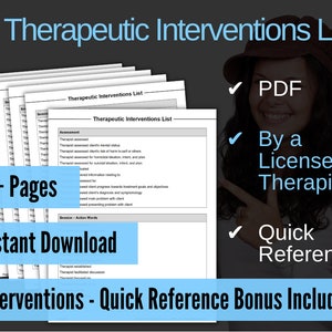 Therapeutic Interventions List for Therapists, Reference for Progress ...
