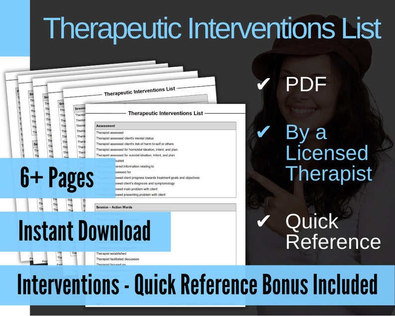 Therapeutic Interventions List for Therapists, Reference for Progress ...