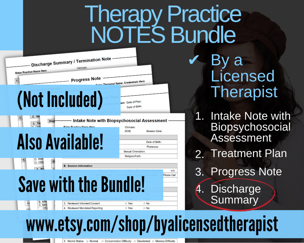 Discharge Summary Template, Termination Note for Therapists, PDF ...