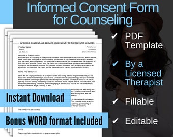 Informed Consent Form for Counseling | Editable / Fillable PDF Template ...