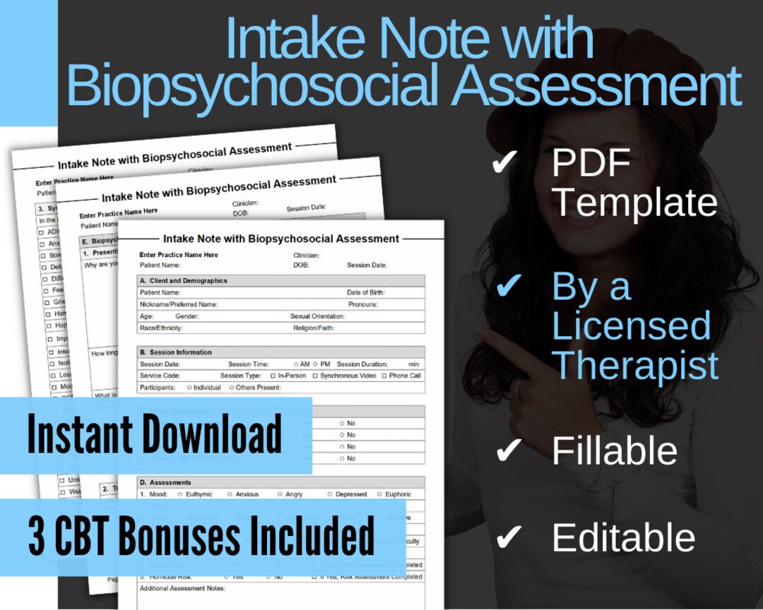 Intake Note With Biopsychosocial Assessment Template PDF | Fillable ...