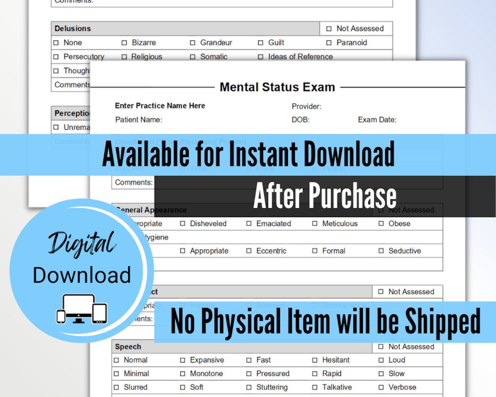 Mental Status Exam Template for Therapists, PDF - Fillable & Editable ...