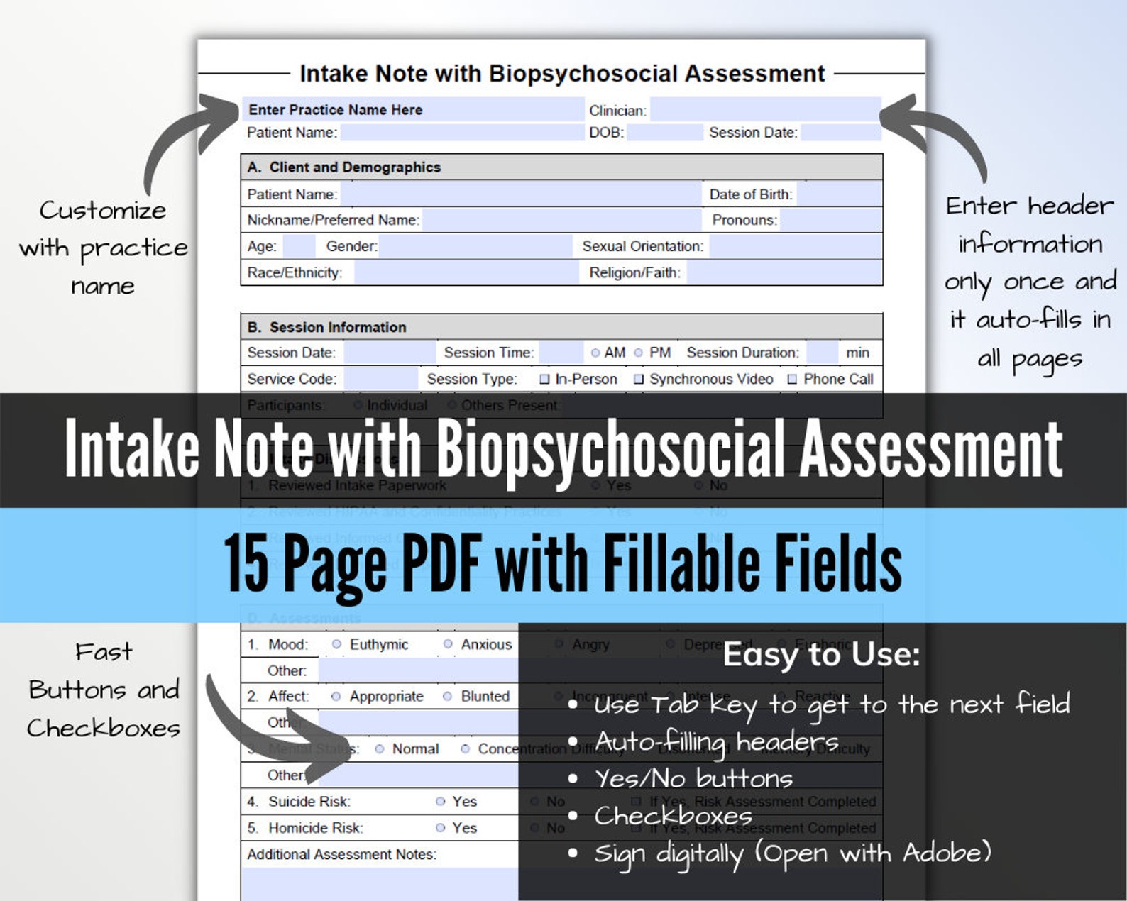 Therapy Practice NOTES Template Bundle, Intake Note With ...