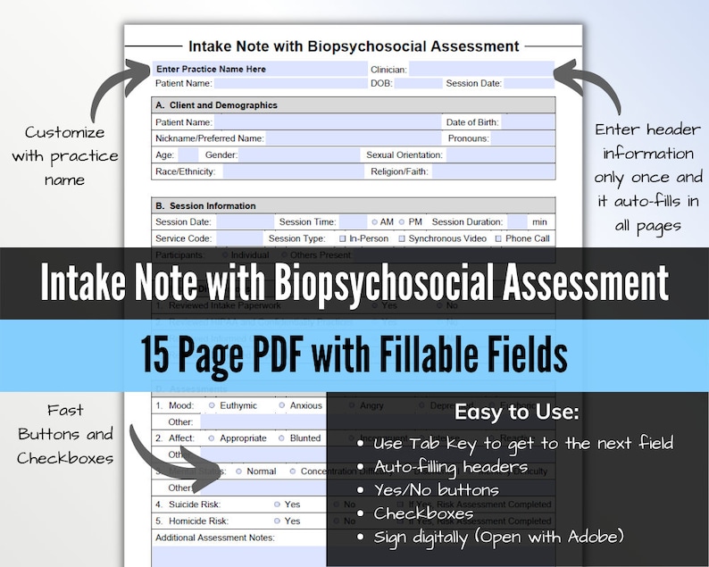 Therapy Practice NOTES Template Bundle, Intake Note With ...