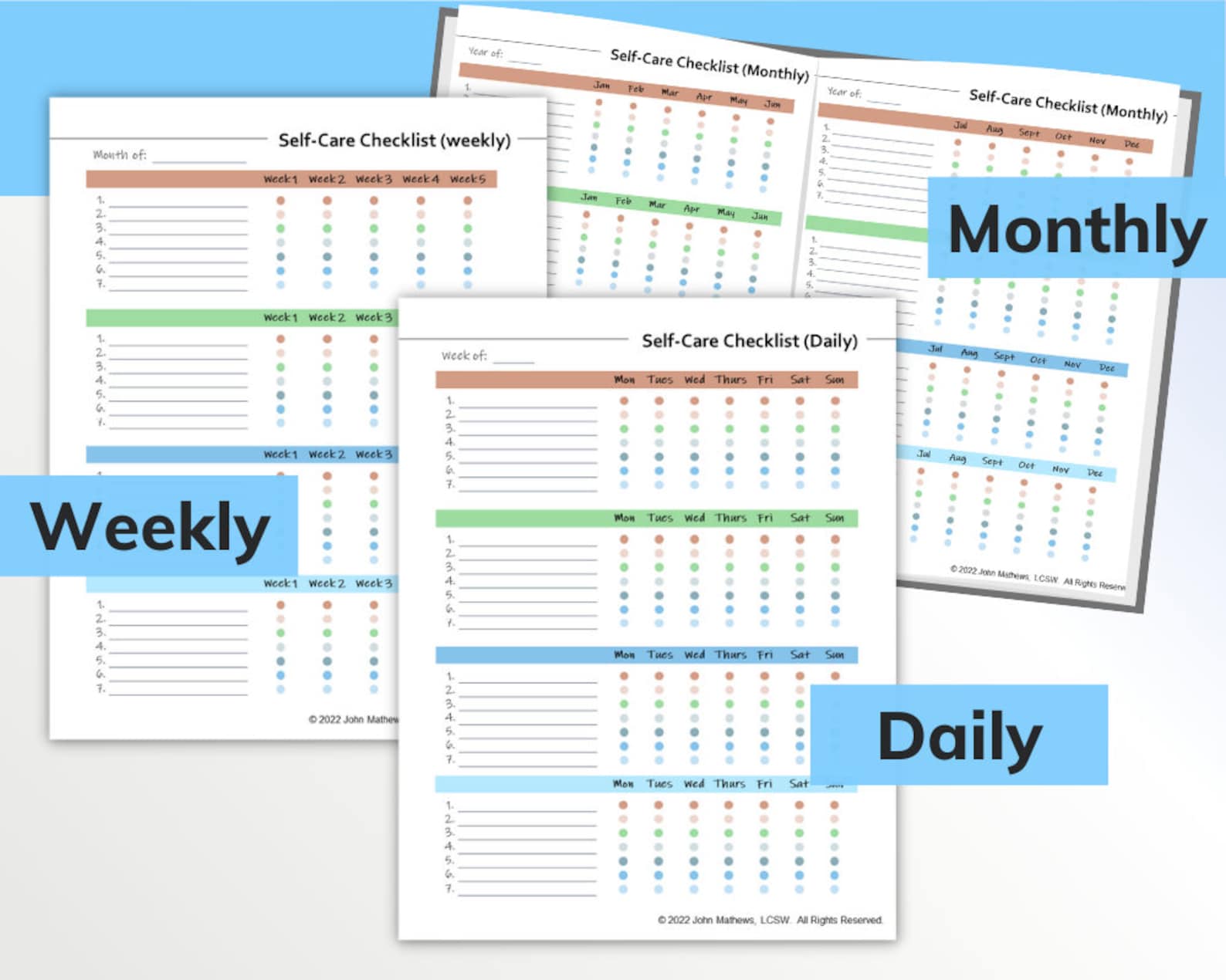 Self-care Checklist Bundle PDF, Printable, Fillable Fields, Daily ...