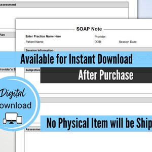 Simple SOAP Note Template for Therapists, PDF - Fillable & Editable ...