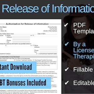 Mental Health Release of Information Form, ROI, PDF, Fillable, Editable ...