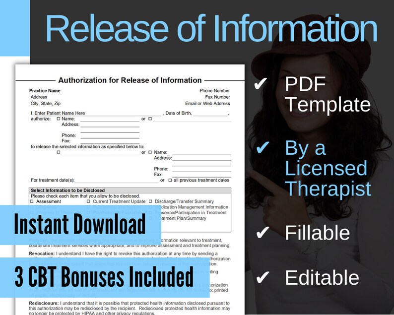 Mental Health Release of Information Form, ROI, PDF, Fillable, Editable ...