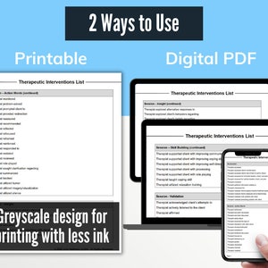 Therapeutic Interventions List for Therapists, Reference for Progress ...