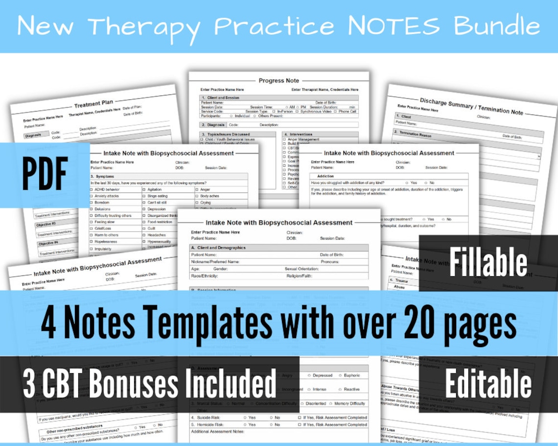 Therapy Practice NOTES Template Bundle, Intake Note With ...