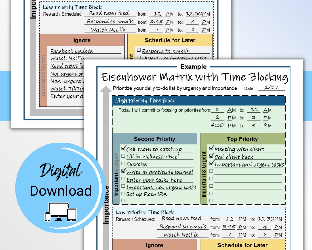 Eisenhower Matrix Template With Time Blocking PDF Bundle, Decision ...
