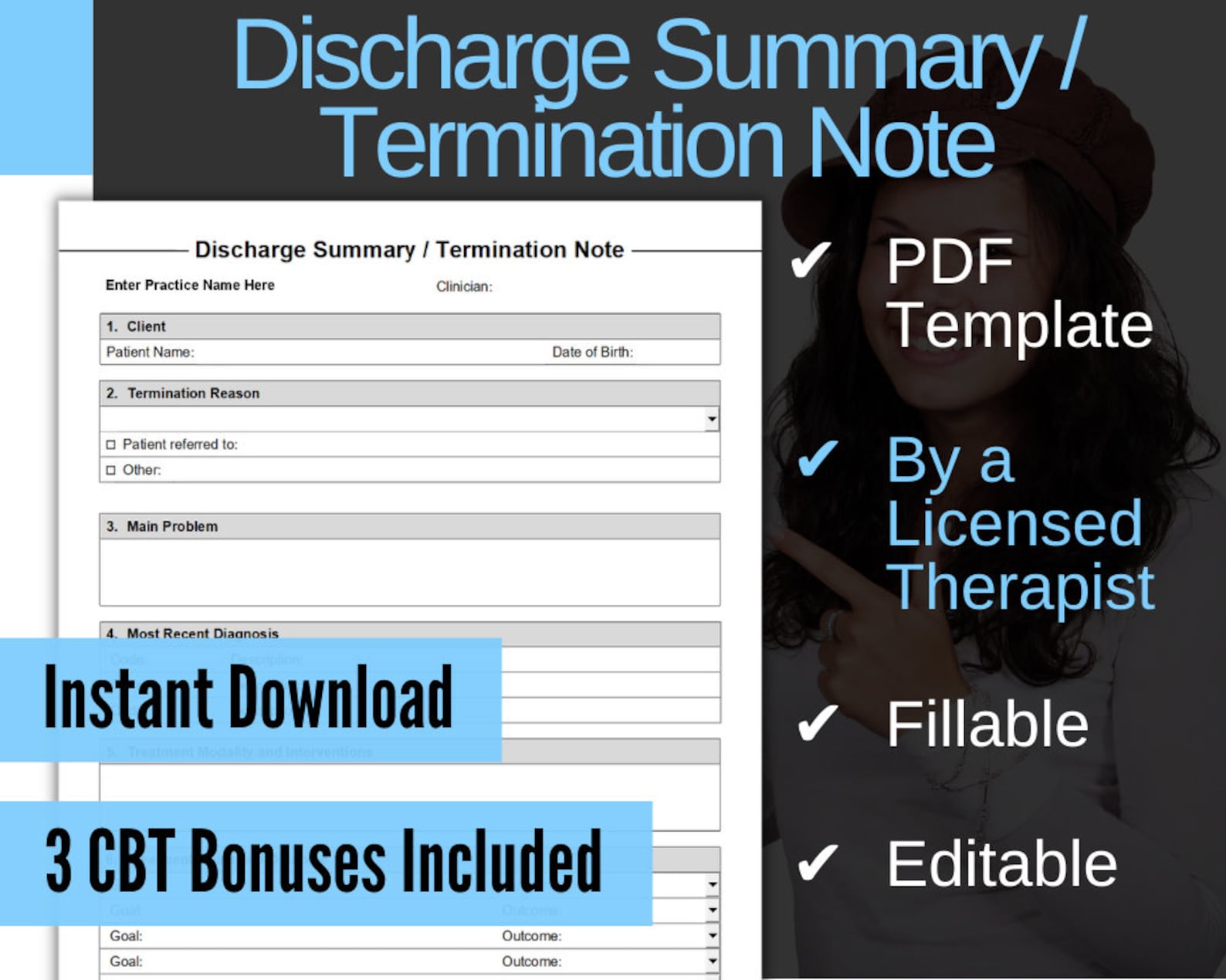 Discharge Summary Template, Termination Note for Therapists, PDF ...