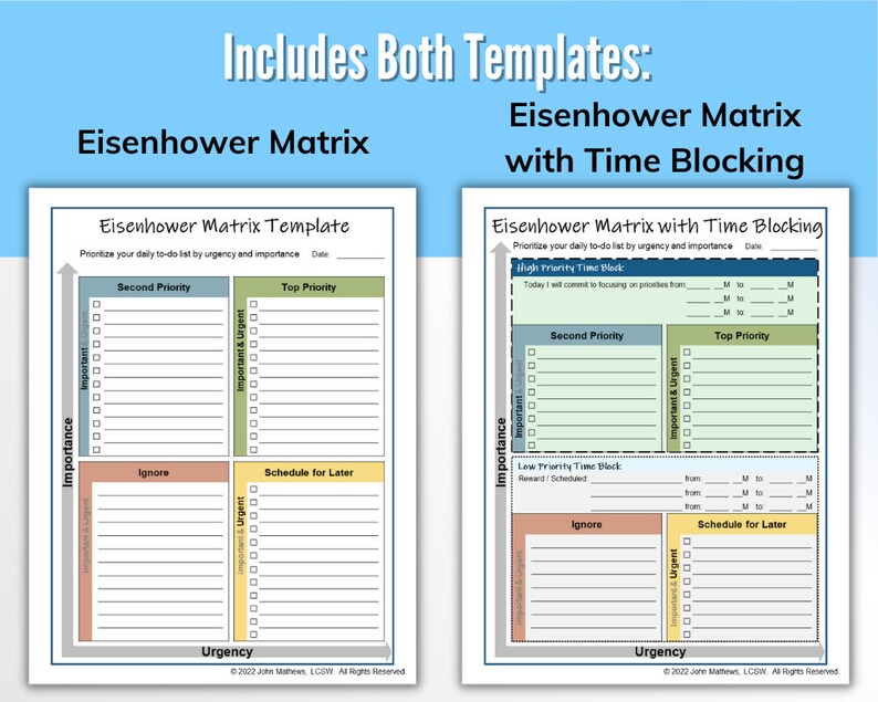 Eisenhower Matrix Template With Time Blocking (PDF) Bundle, Decision ...
