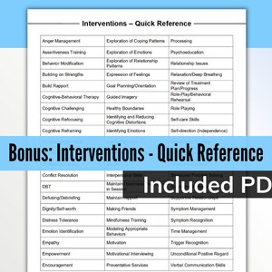 Therapeutic Interventions List for Therapists, Reference for Progress ...
