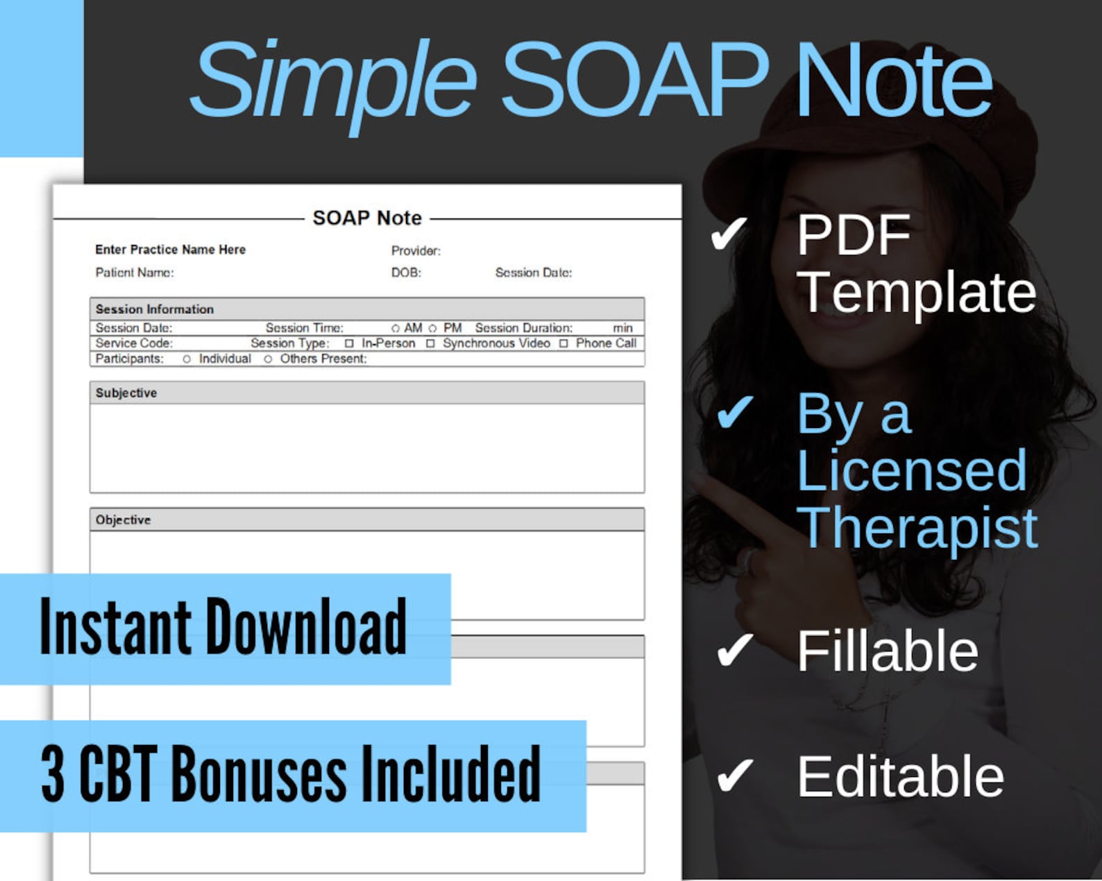 Simple SOAP Note Template for Therapists, PDF - Fillable & Editable ...