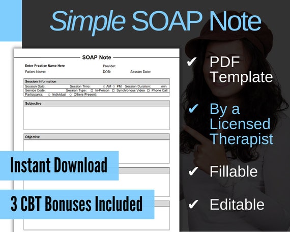 Simple SOAP Note Template for Therapists PDF Fillable & - Etsy