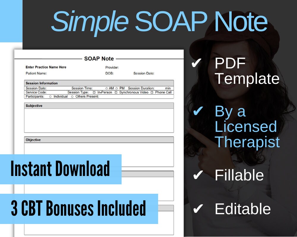 Simple SOAP Note Template for Therapists, PDF - Fillable & Editable ...