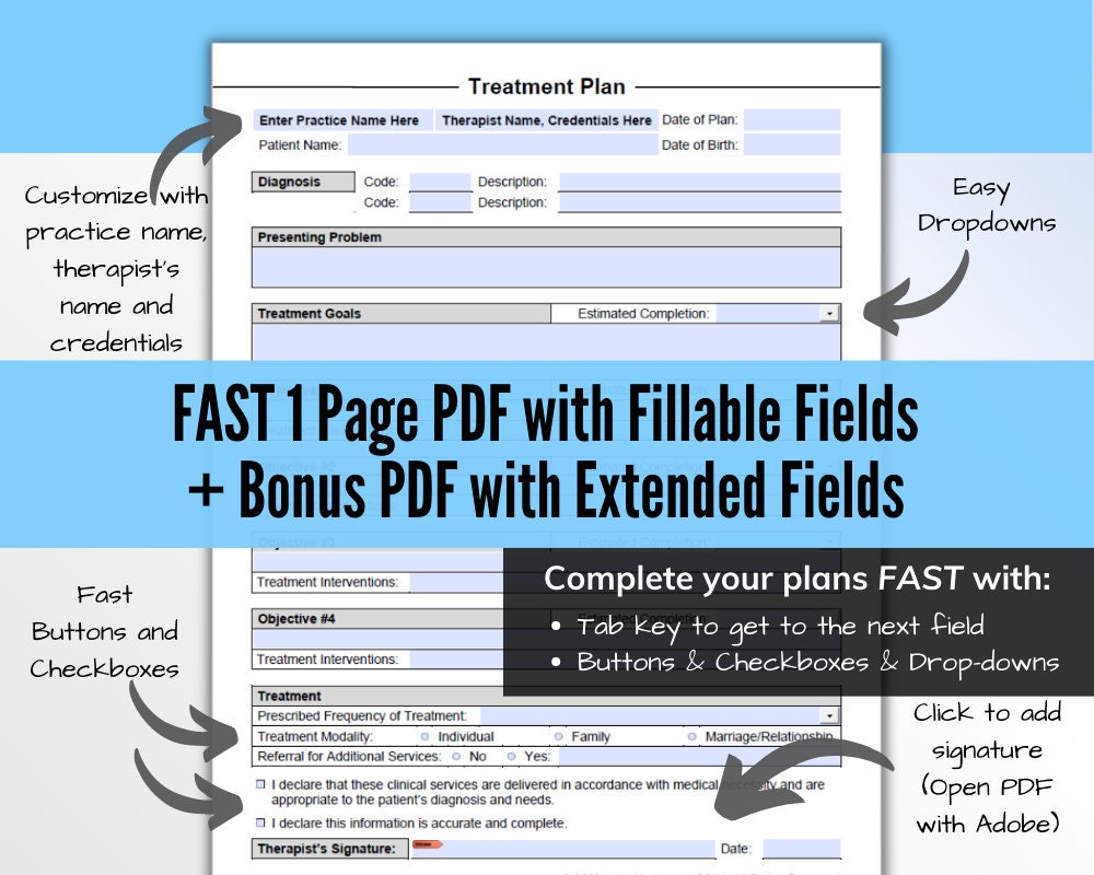 Treatment Plan Template for Therapists, PDF - Fillable & Editable ...