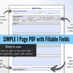 Simple SOAP Note Template for Therapists, PDF - Fillable & Editable ...