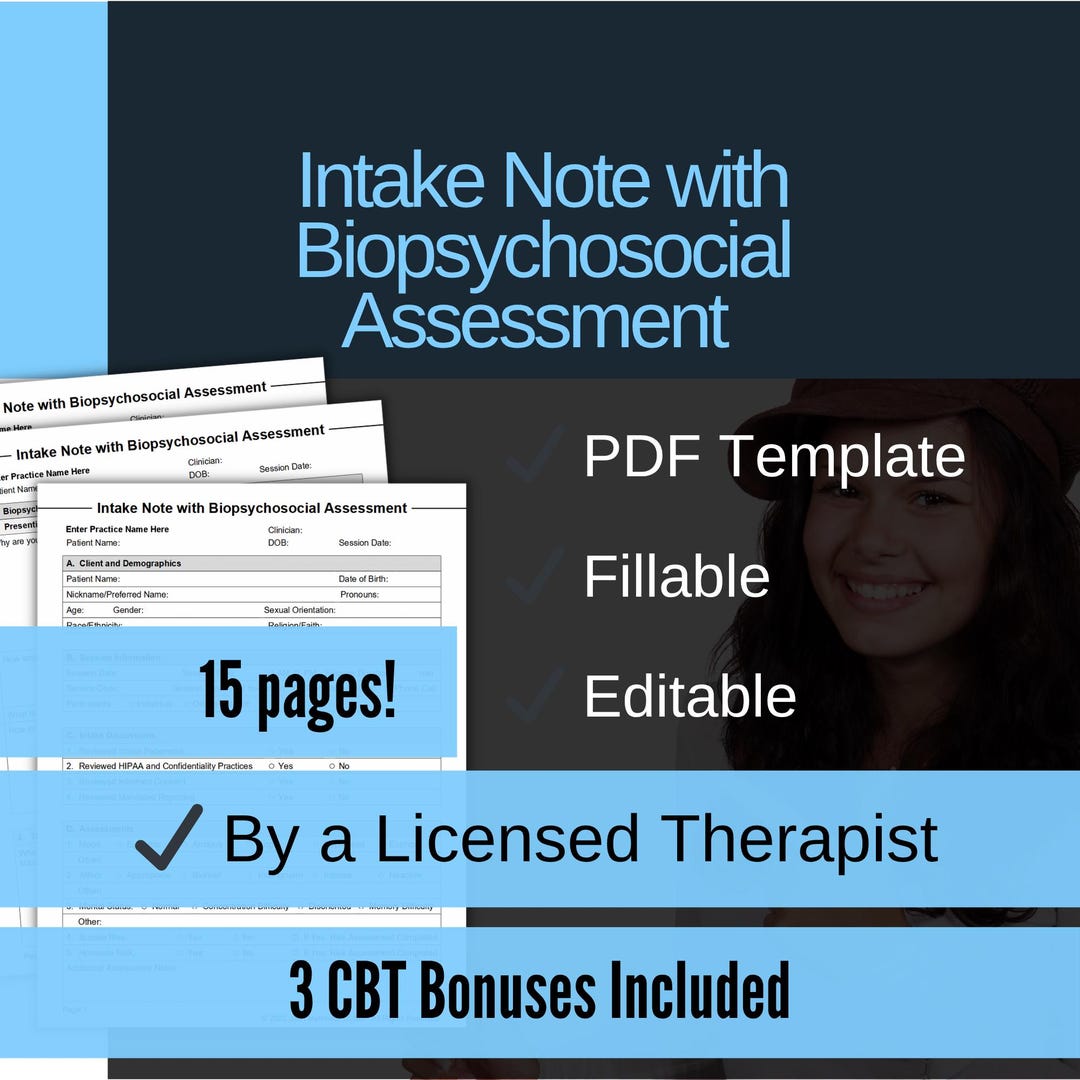 Intake Note With Biopsychosocial Assessment Template PDF | Fillable ...