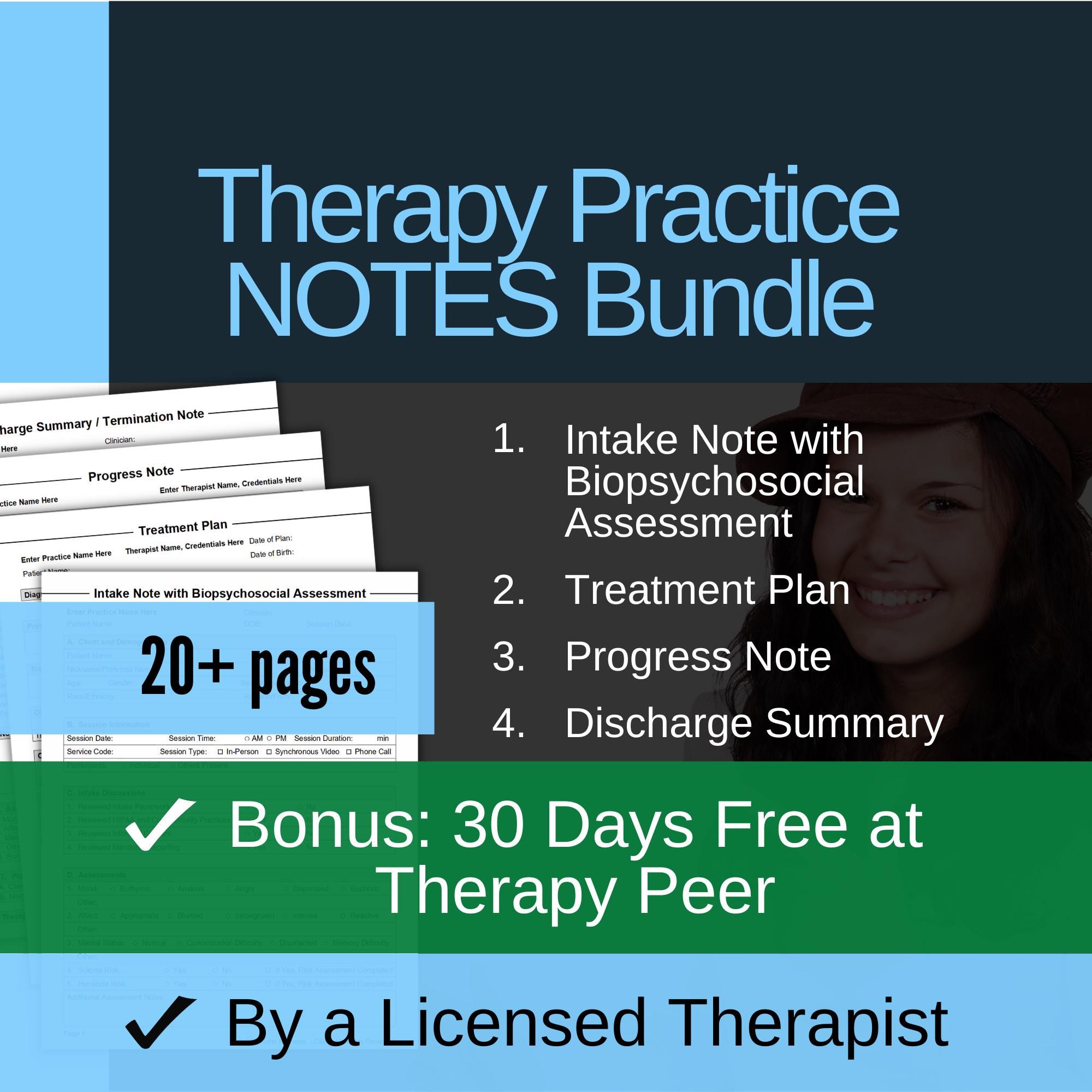 Therapy Practice NOTES Template Bundle, Intake Note With ...