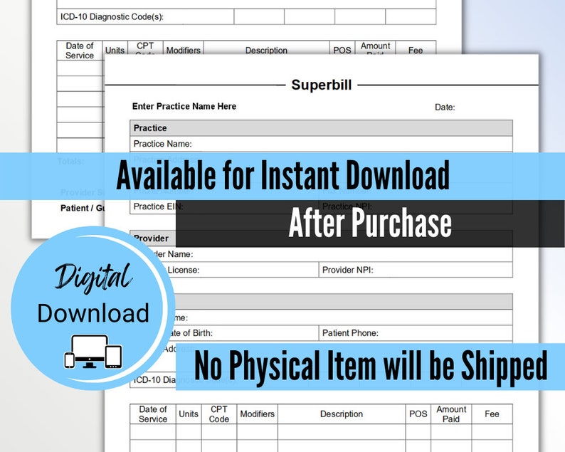 Superbill Template for Therapists, PDF, Fillable, Editable, Printable ...